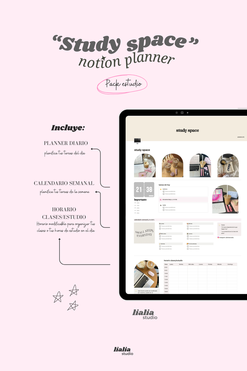 "Study space" notion planner – Lialiastudio